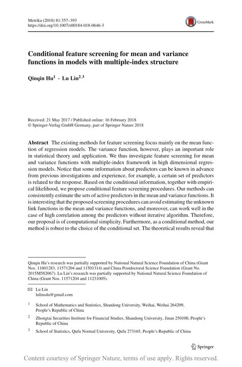 Conditional Feature Screening For Mean And Variance Functions In Models