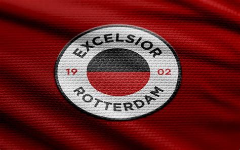 다운로드 Excelsior Rotterdam 패브릭 로고 4k 빨간색 직물 배경 Eredivisie 보케 축구 Excelsior Rotterdam 로고