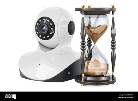 Internet Protocol Camera With Sand Hourglass D Rendering Isolated On White Background Stock