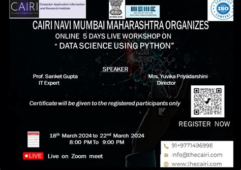 Online 1hour Live Workshop For 5 Days On Data Science Using Python