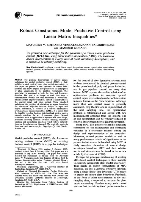 1996 Robust Constrained Model Predictive Control Using Lmi Pergamon