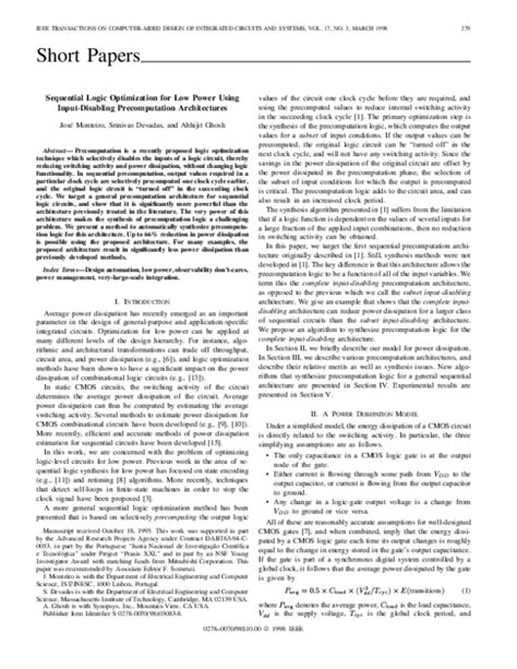 Pdf Sequential Logic Optimization For Low Power Using Input Disabling Precomputation Architectures