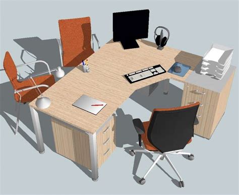 Detail 3d Model Of Office Furniture Blocks Layout Sketch Up File