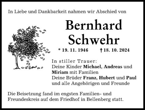 Traueranzeigen Von Bernhard Schwehr Augsburger Allgemeine Zeitung