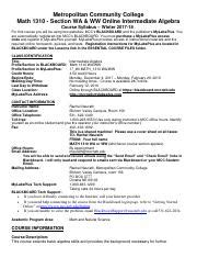 Math 1310 WA And WW Syllabus Neurath Winter 2017 Pdf Metropolitan
