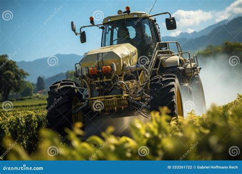 Tractor Spray Pesticides In Corn Fields At Royalty Free Stock