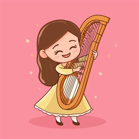 Cute Harpist Tuning Harp Vector Premium Ai Generated Vector