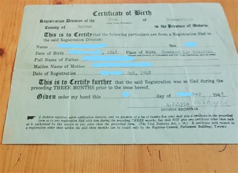 Ontario Birth Certificate From 1948 Rontario