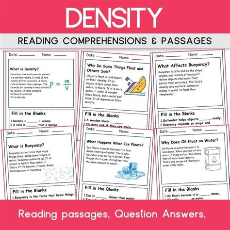 Density Reading Comprehension Passage Worksheets And Activities Tpt