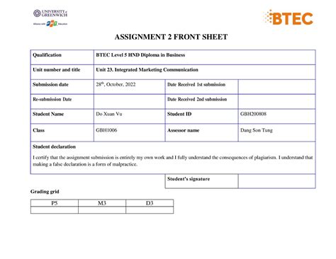 535 Assignment 2 Final Assignment 2 Front Sheet Qualification Btec Level 5 Hnd Diploma In