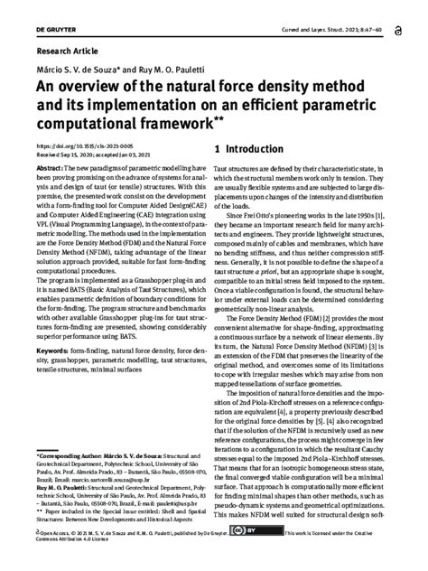 Pdf An Overview Of The Natural Force Density Method And Its