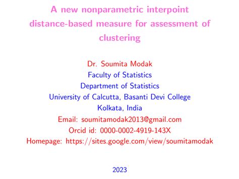 Pdf A New Nonparametric Interpoint Distance Based Measure For Assessment Of Clustering