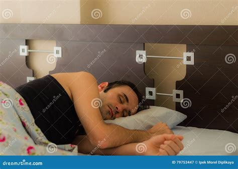 Man Comfortably Sleeping In His Bed In The Morning Stock Image Image