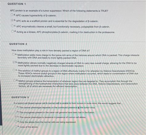 Solved Question Apc Protein Is An Example Of A Tumor Chegg