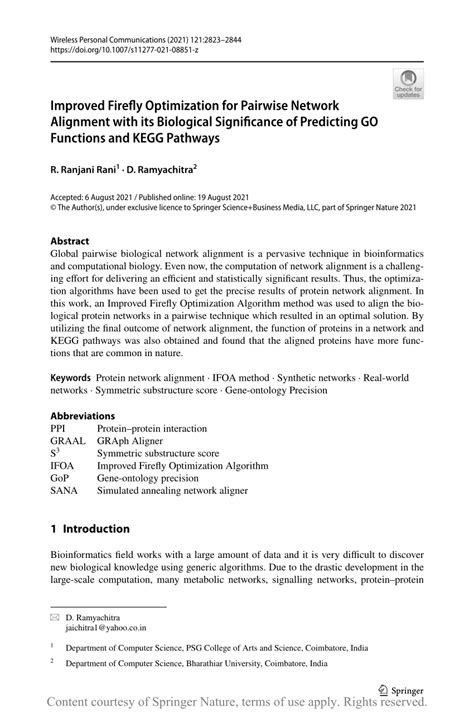 Improved Firefly Optimization For Pairwise Network Alignment With Its