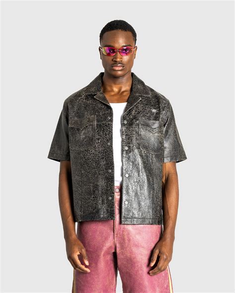 guess usa crackle leather shirt jet black multi