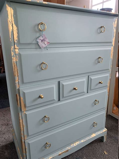 French Eggshell With Gold Leaf Design And Brass Knobs