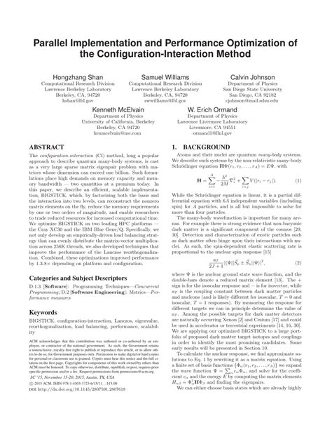 Pdf Parallel Implementation And Performance Optimization Of The Configuration Interaction Method