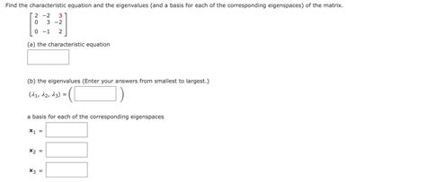 solved ind the characteristic equation and the eigenvalues