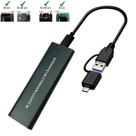 Noir Boîtier M 2 Nvme Ssd Vers Usb 3 1 Boîtier Pcie M2 Nvme À Double