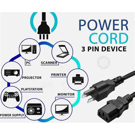 Cord Cable 3 Prong Plug Standard Pc Computer Monitor Desktop Printer Tv 1 5m Wd J18 Shopee