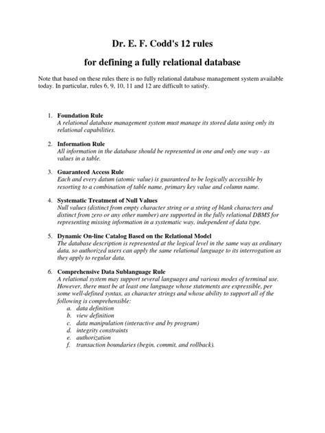 Rules of Ef Codd | PDF | Relational Database | Relational Model