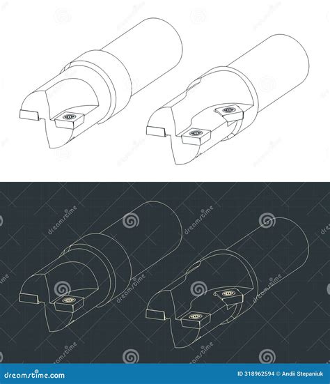 Tool For Machining Aluminum Parts Isometric Blueprints Vector