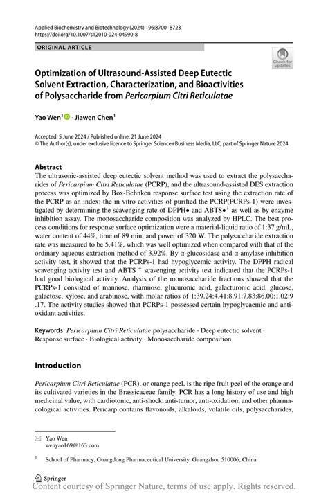 Optimization Of Ultrasound Assisted Deep Eutectic Solvent Extraction
