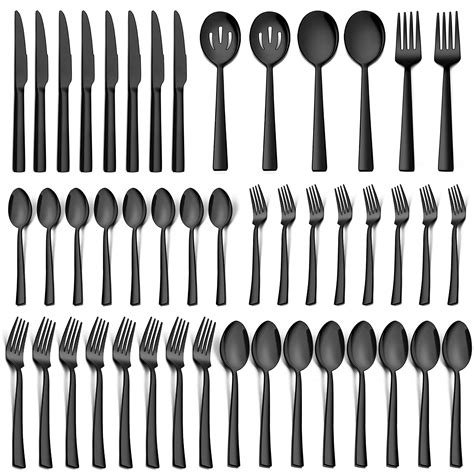 Homikit46 Piece Black Silverware Set With Serving Utensils Stainless