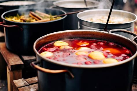 Premium Ai Image Beverages Fruits And Berries Hot Mulled Wine In Pots