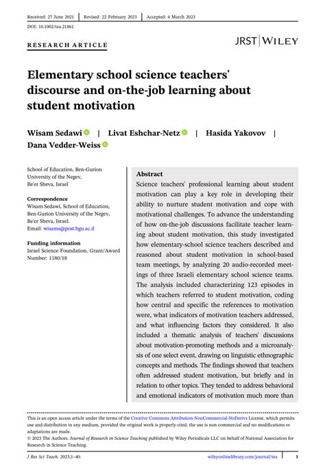 Pdf Elementary School Science Teachers Discourse And On The Job