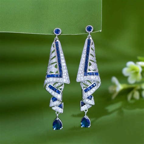 Qoolady E1099 Glittering Blue Cz Party Earrings For Women