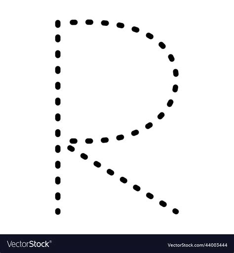 Tracing Alphabet Letter R Prewriting Dotted Line Vector Image