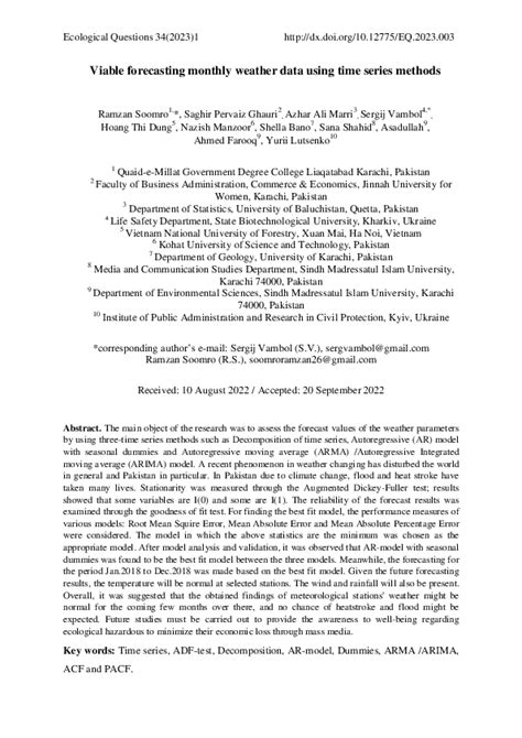 Pdf Viable Forecasting Monthly Weather Data Using Time Series Methods