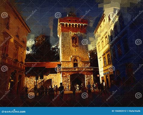 Vintage Retro Del Viejo De La Ciudad De Krak W Ejemplo Del Arte Stock