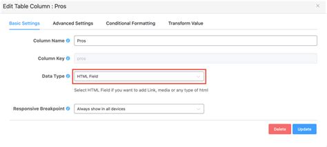 Ninja Tables Data Font Settings