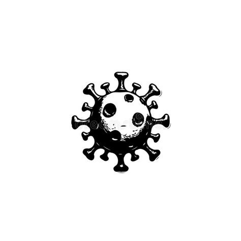 Monochrome Representation Of Virus With Stylized Spikes And Facial