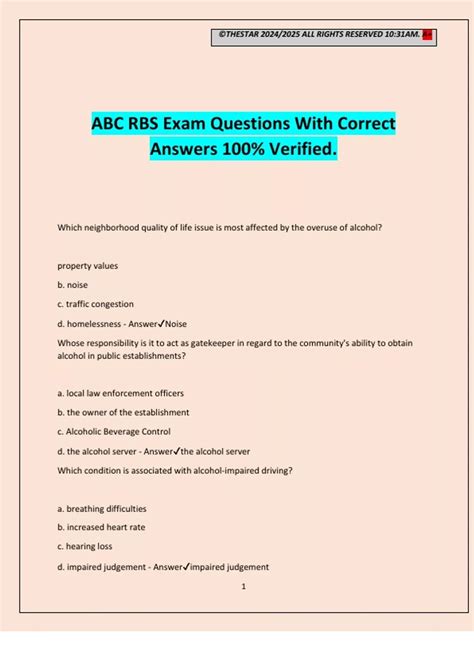 Abc Rbs Exam Questions With Correct Answers 100 Verified Abc Rbs