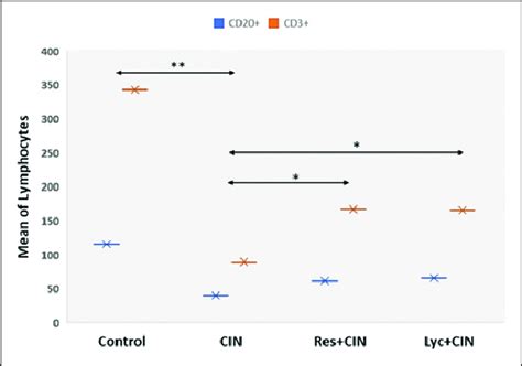 Mean Number Of Cd20 T Lymphocytes And Cd3 B Lymphocytes