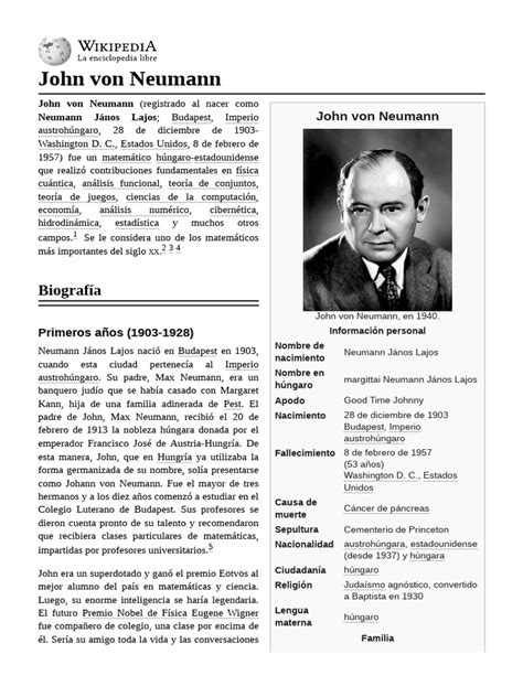 Biografía De John Von Neumann Pdf Mecánica Cuántica Proyecto