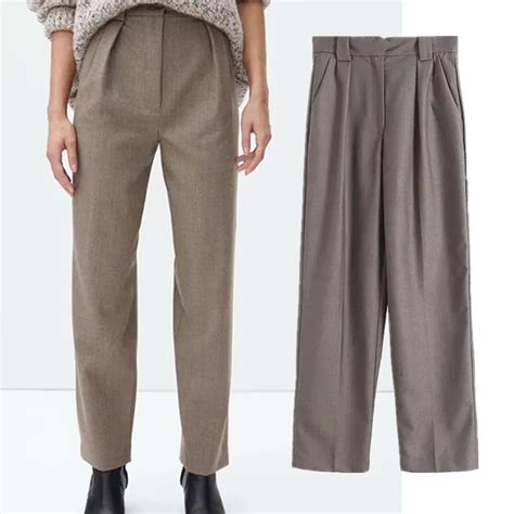 Maxdutti Simple Solid Loose Pleated Straight Pants Women 2022england