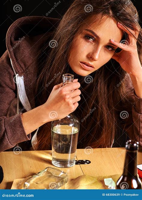 Drunk Girl Holding Bottle Of Vodka Stock Image Image Of Divorce