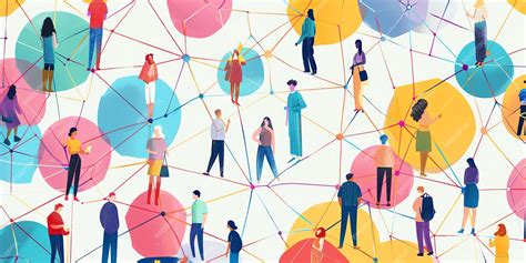 A Group Of Diverse People Are Connected By Colorful Lines Representing A Social Network