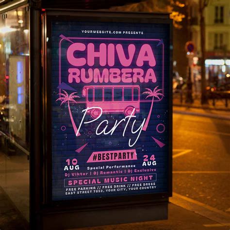 Chiva Rumbera Neon Party Printable Psd Template Psdmarket
