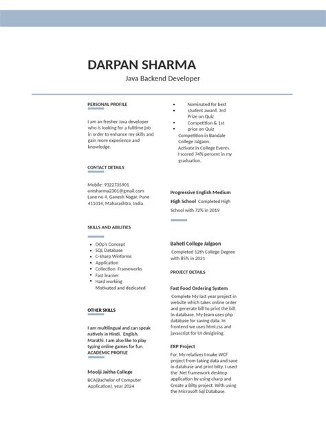 java developer resume pdf