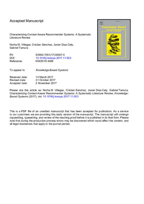 Pdf Characterizing Context Aware Recommender Systems A Systematic