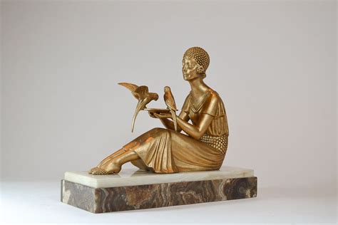 1930fr Dh Chiparus Lady With Birds Art Deco Sculptures Bronze