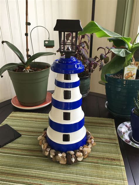 Colbolt Blue Lighthouse Made From Clay Pots Flower Pot Crafts Clay Pot