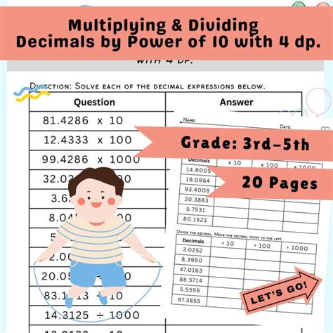 3rd Grade Multiply And Dividing Decimals By Power 10 With 4 Dp 20 Pages 1