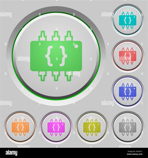 hardware programming color icons on sunk push buttons stock vector